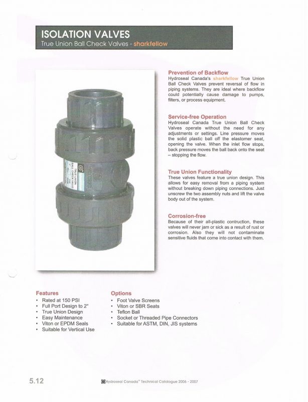 UPVC True Union Ball Check valve - Vibration